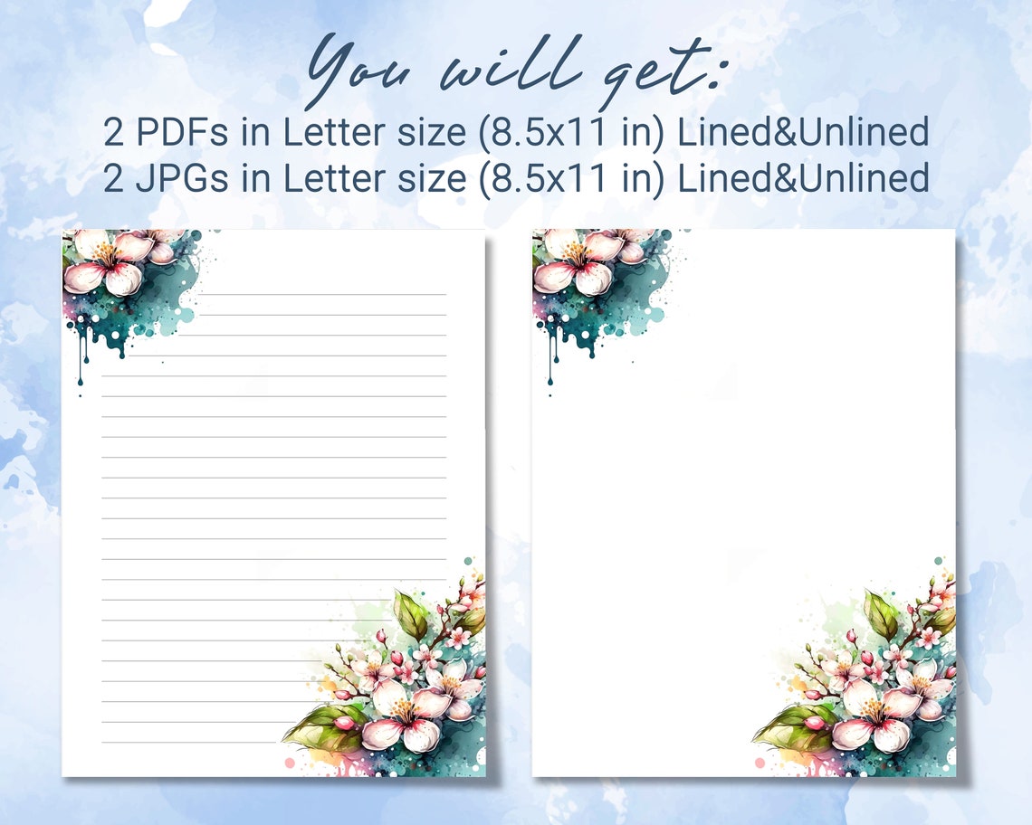 Floral Printable Stationery Lined Paper, Printable Writing Paper With ...