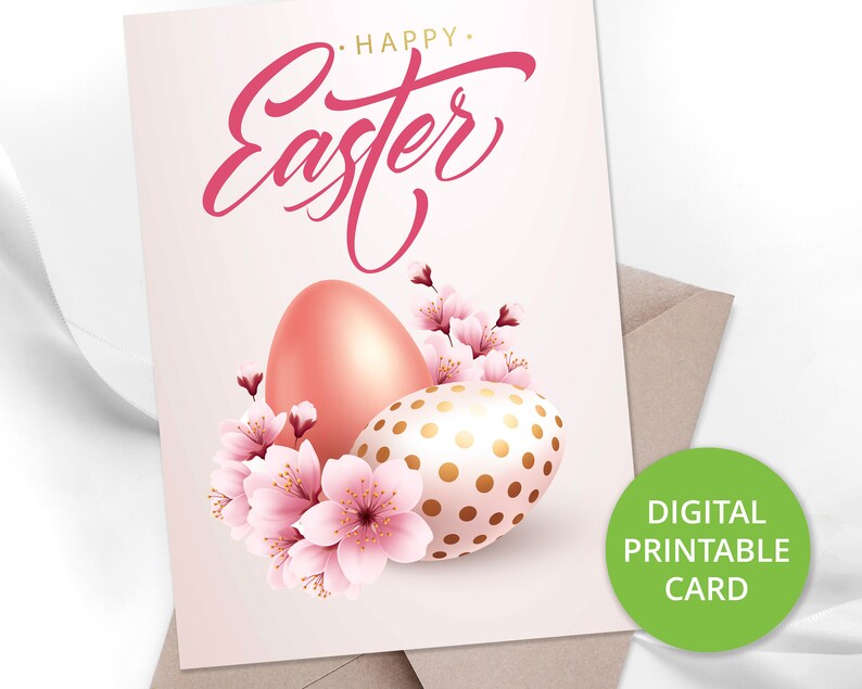 Printable Easter Card, Happy Easter Card With Easter Eggs and Spring ...