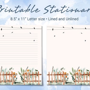 Printable Stationary Paper, Garden Fence Watercolor Printable Writing ...