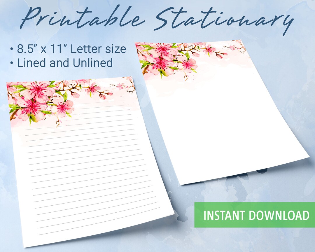 Floral Printable Stationary, Cherry Blossom Printable Writing Paper ...