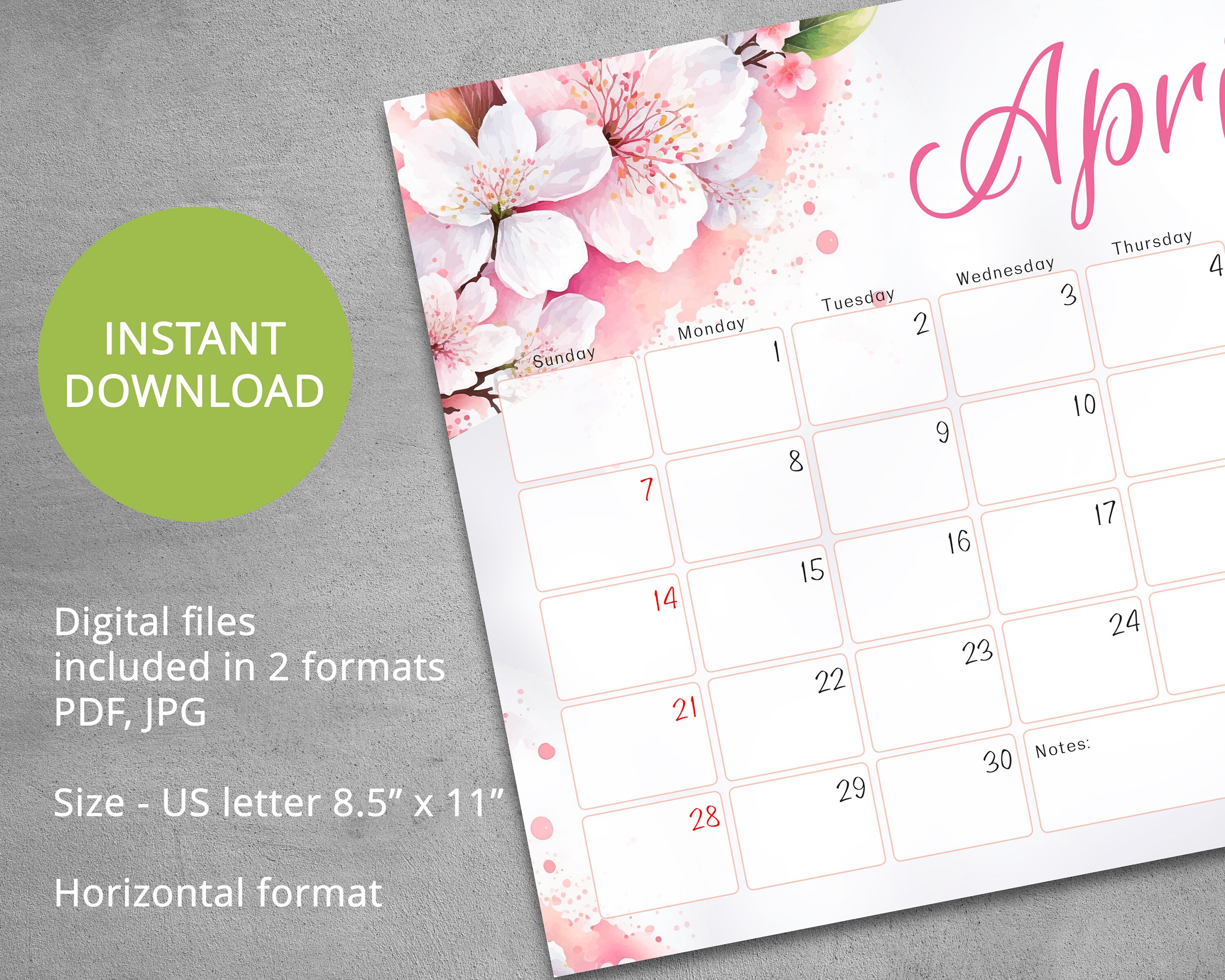 Calendario editable de abril de 2024, Planificador rellenable ...
