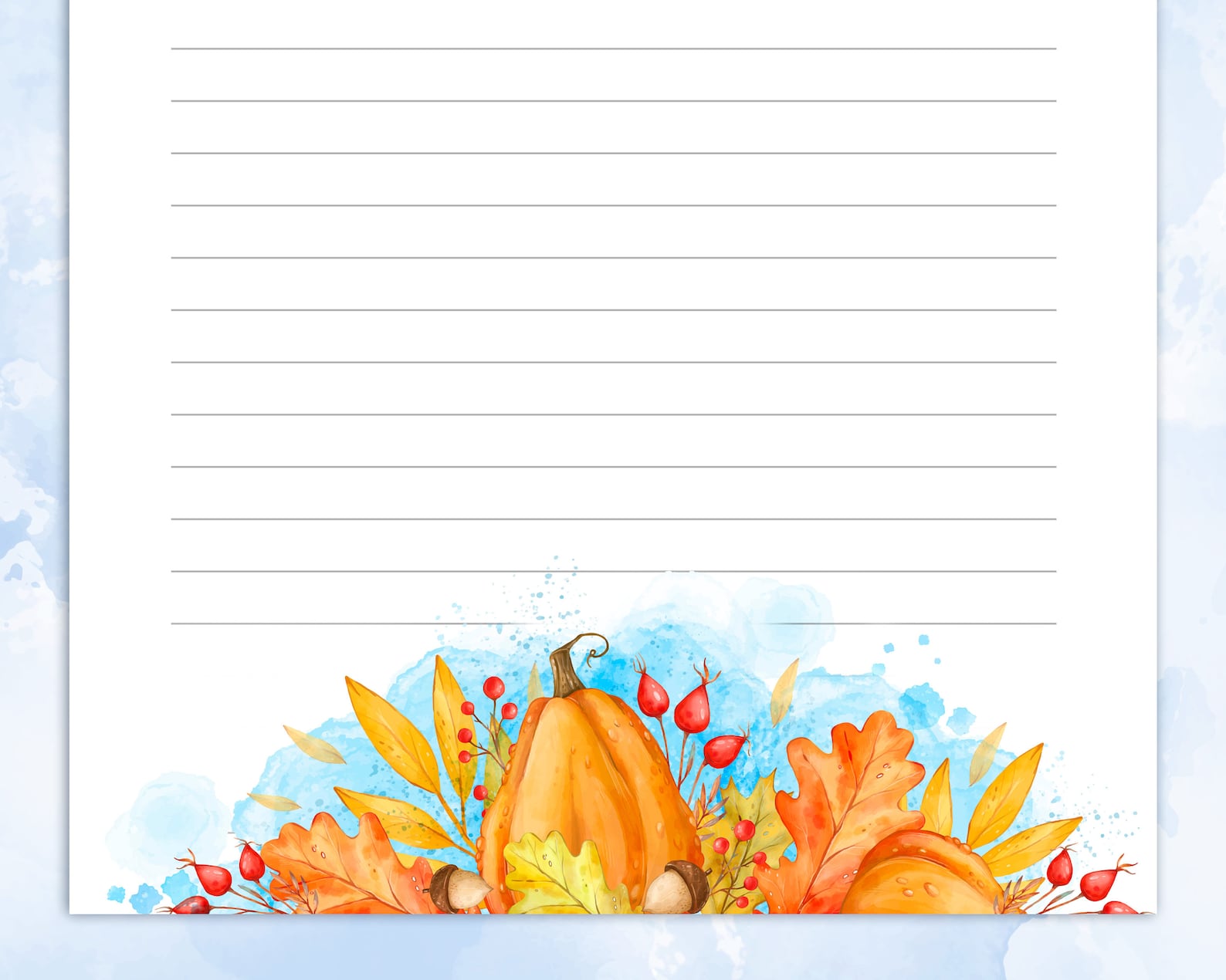 Pumpkin Printable Stationery, Printable Writing Paper With Watercolor ...