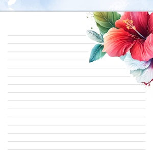 Floral Printable Stationery, Printable Writing Paper With Hibiscus and ...