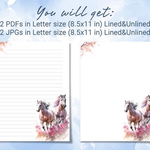 Printable Stationery Lined Paper With Horses Running in a Field of ...