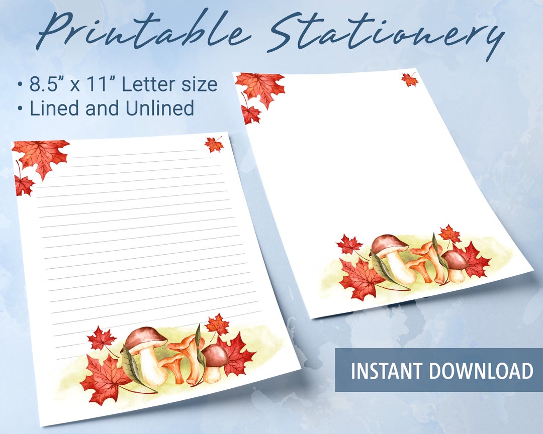 Autumn Printable Stationery Lined Paper With Autumn Leaves and ...