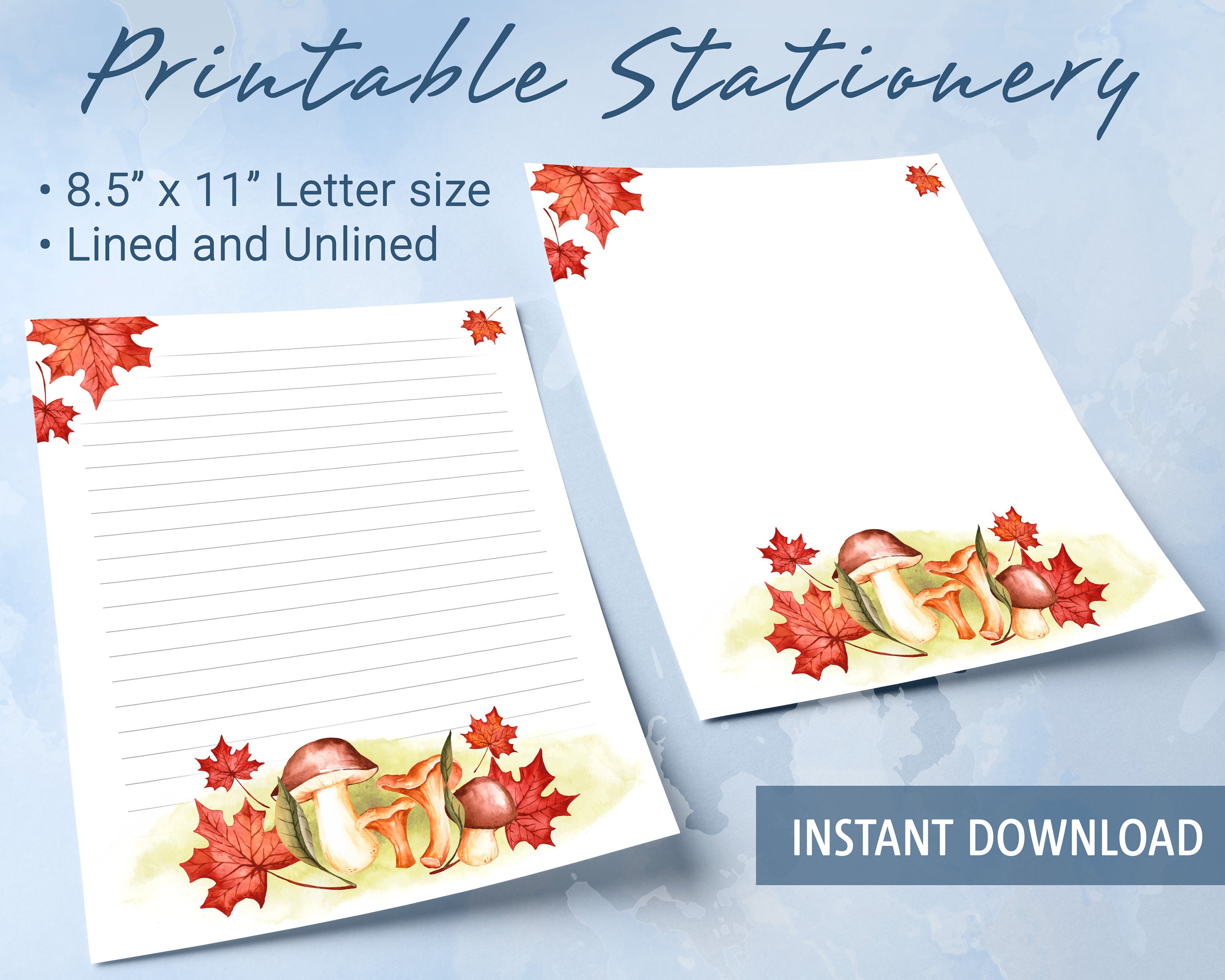 Autumn Printable Stationery Lined Paper With Autumn Leaves and ...