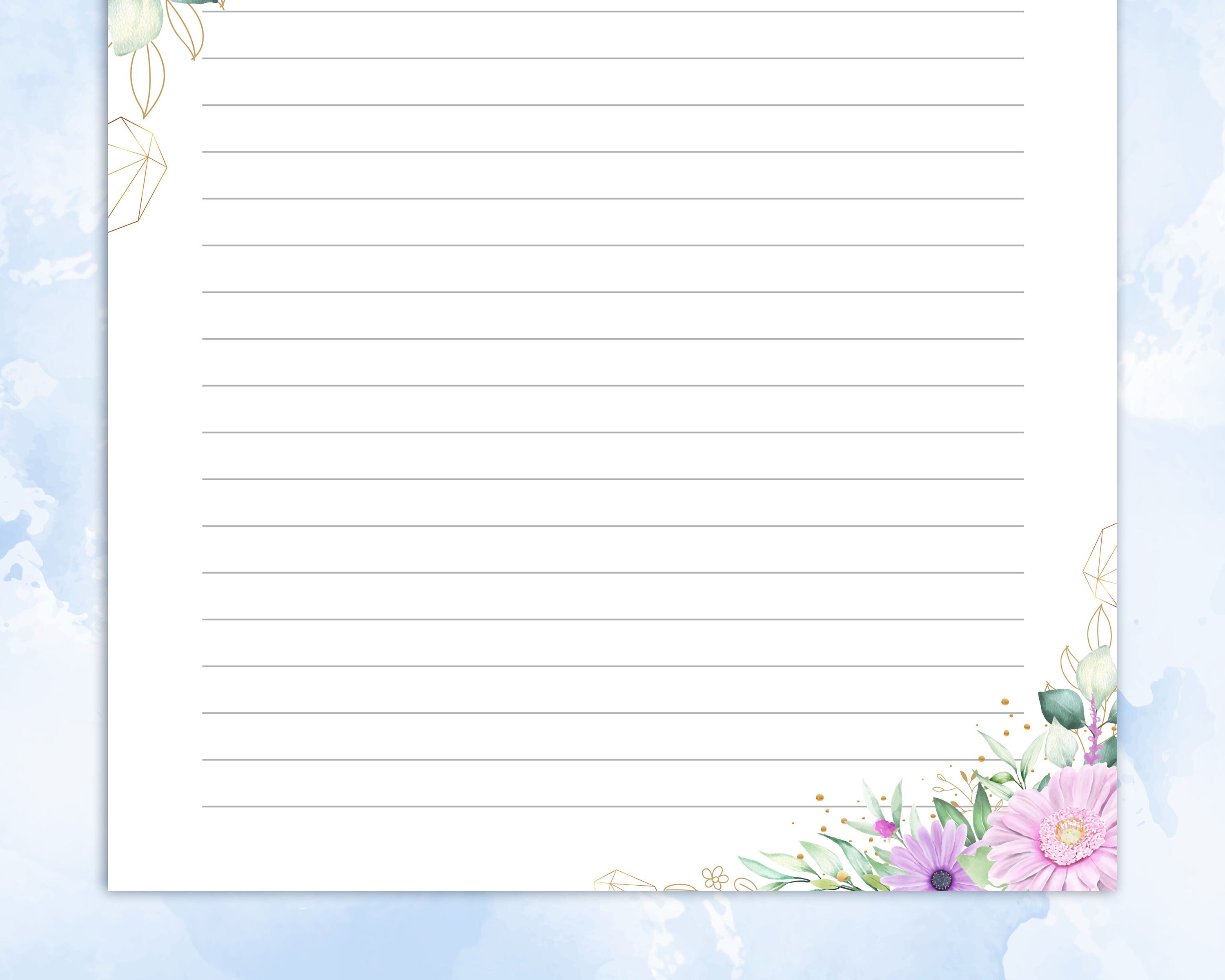 Flowers Printable Stationary, Printable Writing Paper, Botanical Letter ...