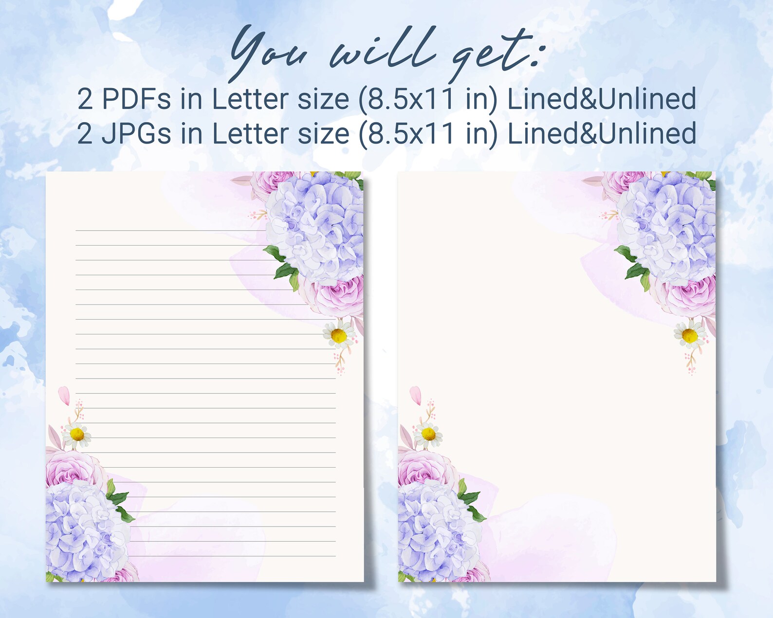 Floral Printable Stationery Lined Paper Printable Writing - Etsy