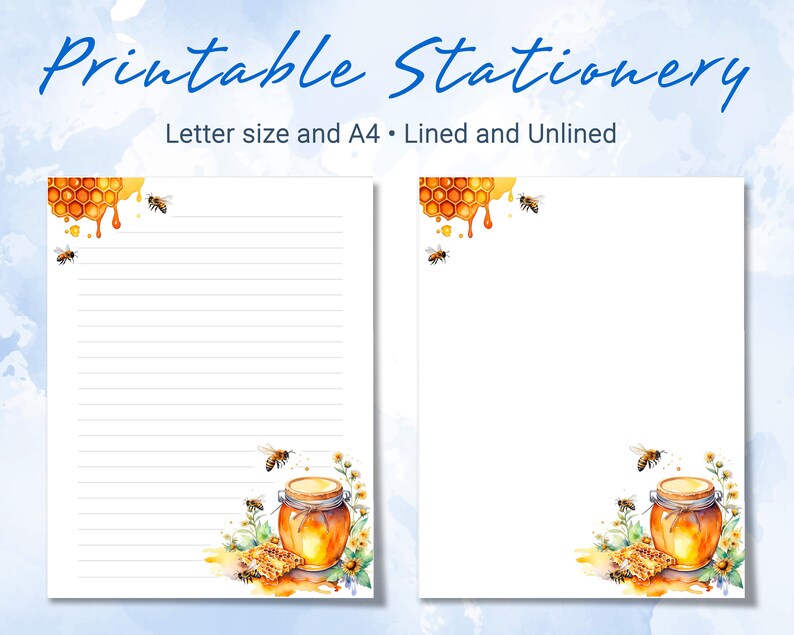 Printable Stationery Lined Paper, Letter Writing Paper With Bees and ...