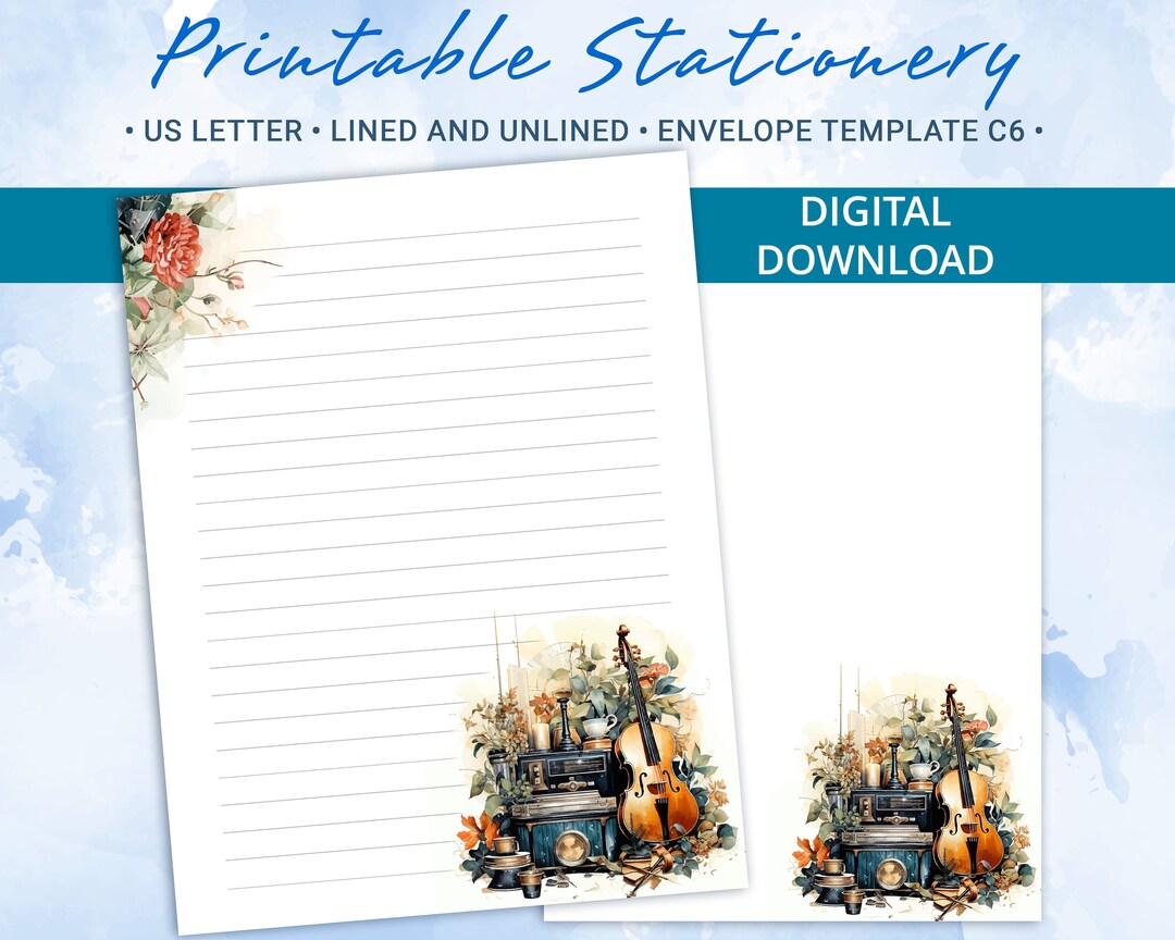 Printable Stationery Paper With Jazz Age Elements, Printable Writing ...