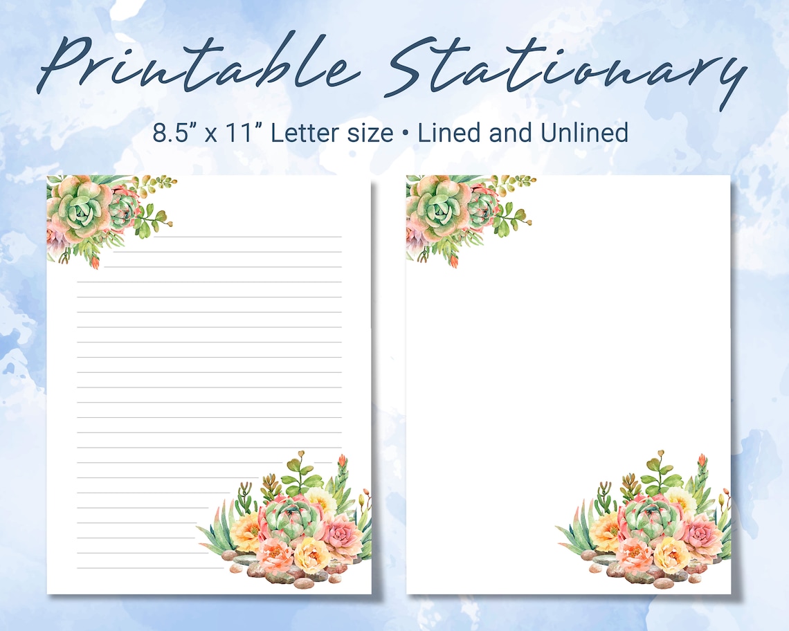 Printable Stationary Lined Paper, Printable Writing Paper, Watercolor ...