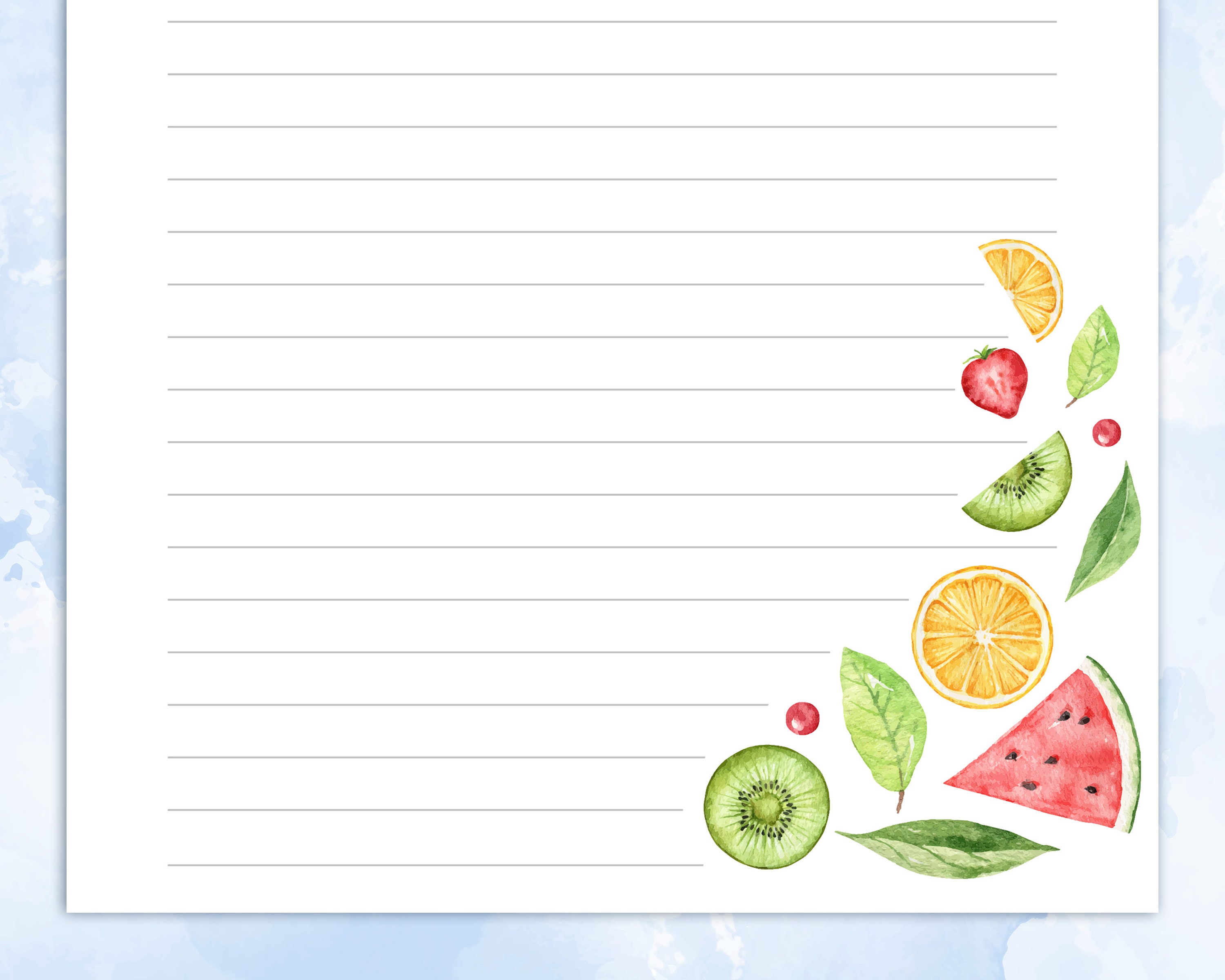 Fruits Printable Stationery Lined Paper Printable Writing - Etsy