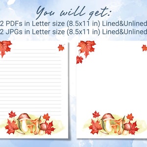 Autumn Printable Stationery Lined Paper With Autumn Leaves and ...