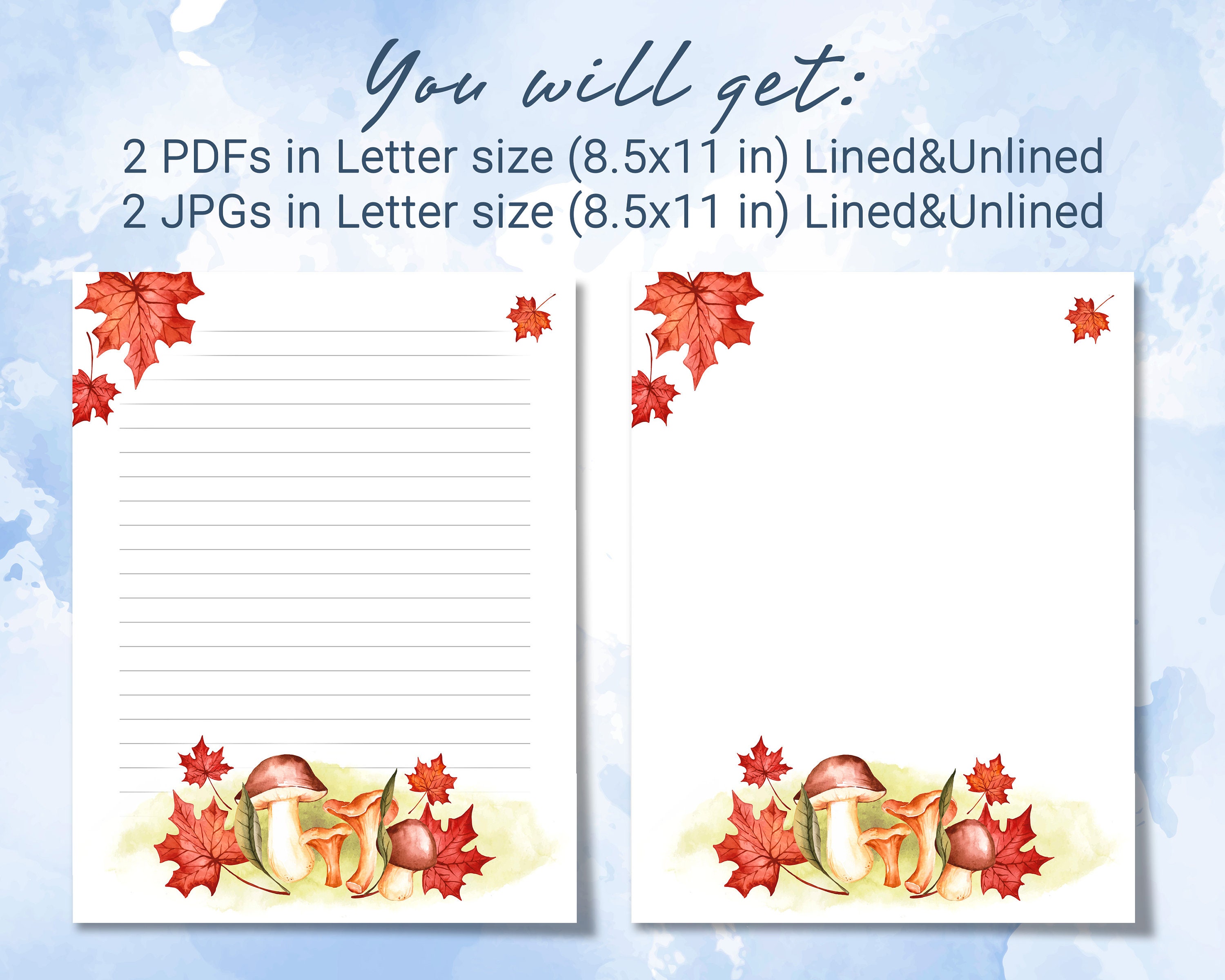 Autumn Printable Stationery Lined Paper With Autumn Leaves and ...
