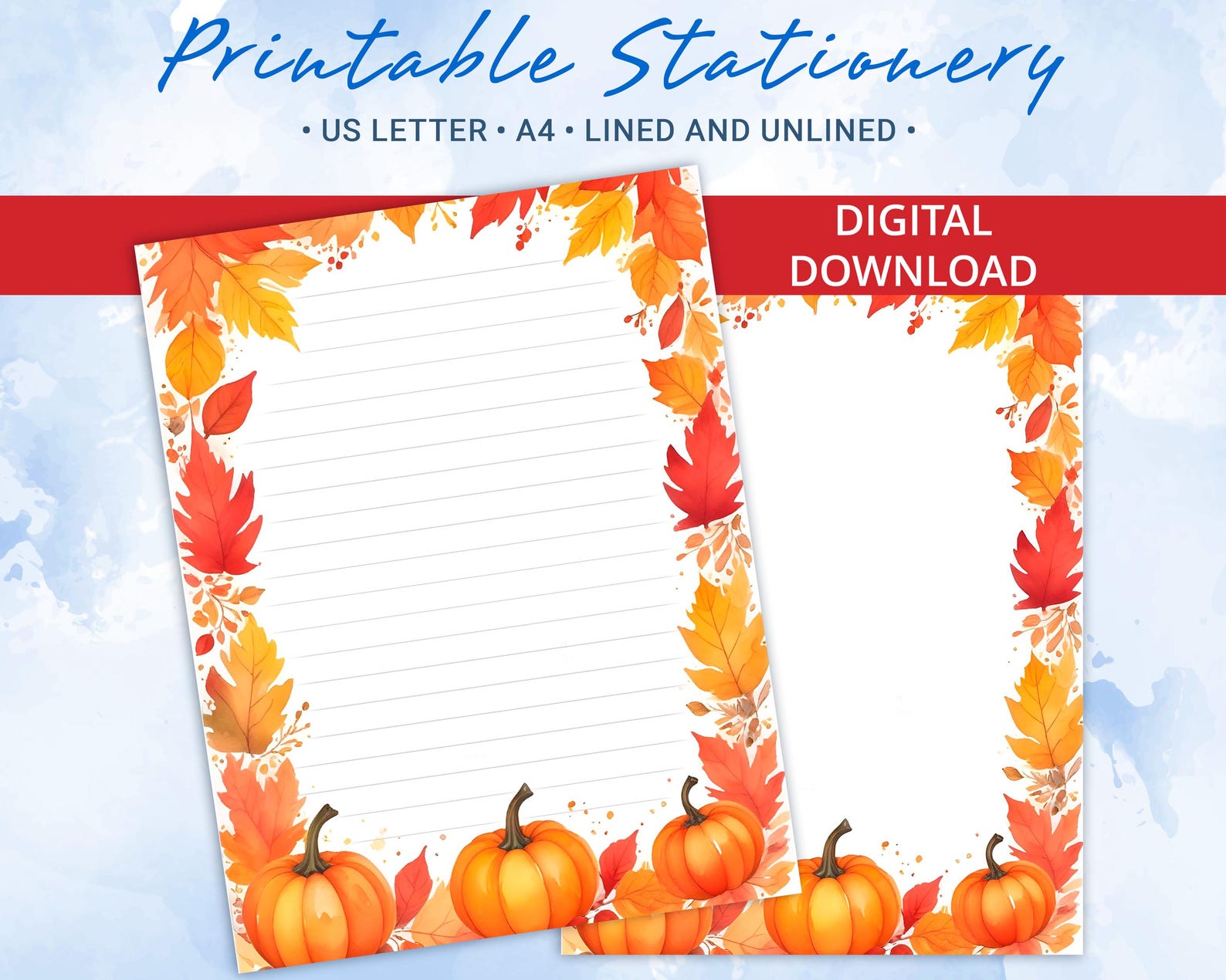 Printable Stationery Lined Paper, Letter Writing Paper With Fall ...