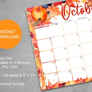 Editable October 2024 Calendar, Autumn Wall Calendar With Fall Fruits ...