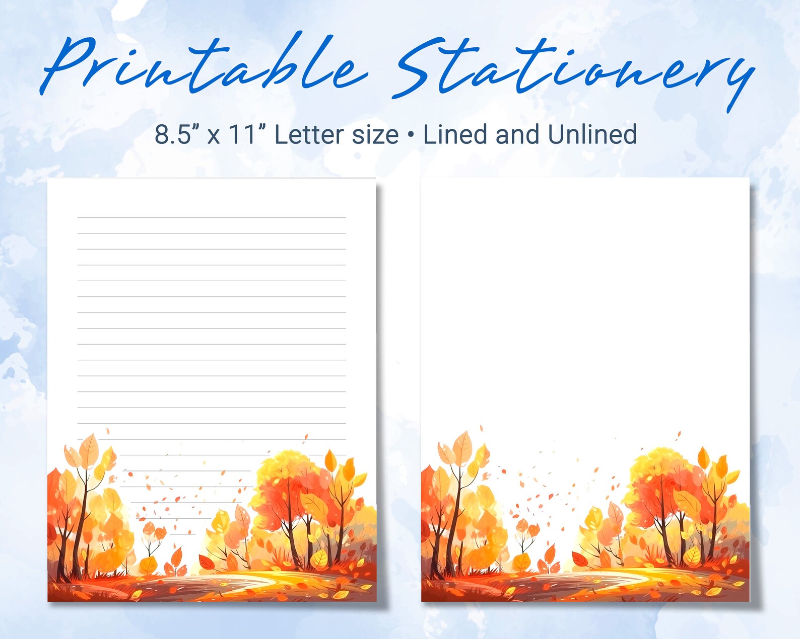 Autumn Printable Stationery, Printable Writing Paper With a Fall ...