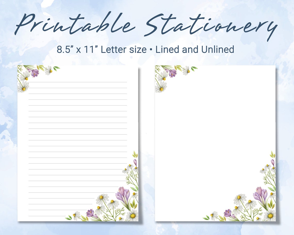 Floral Printable Stationery, Printable Writing Paper With Chamomile ...