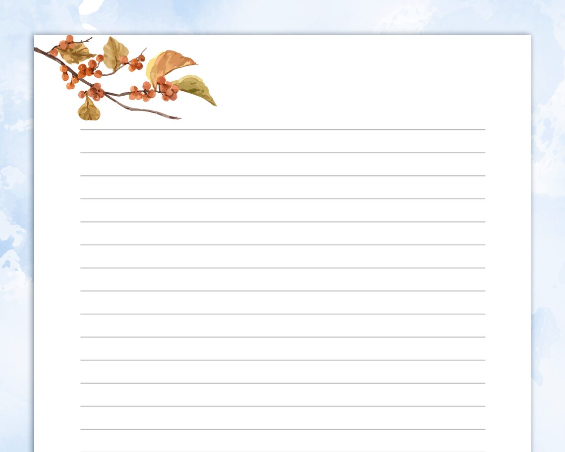 Printable Stationary Lined Paper, Mushrooms Fly Agaric Snail Watercolor ...