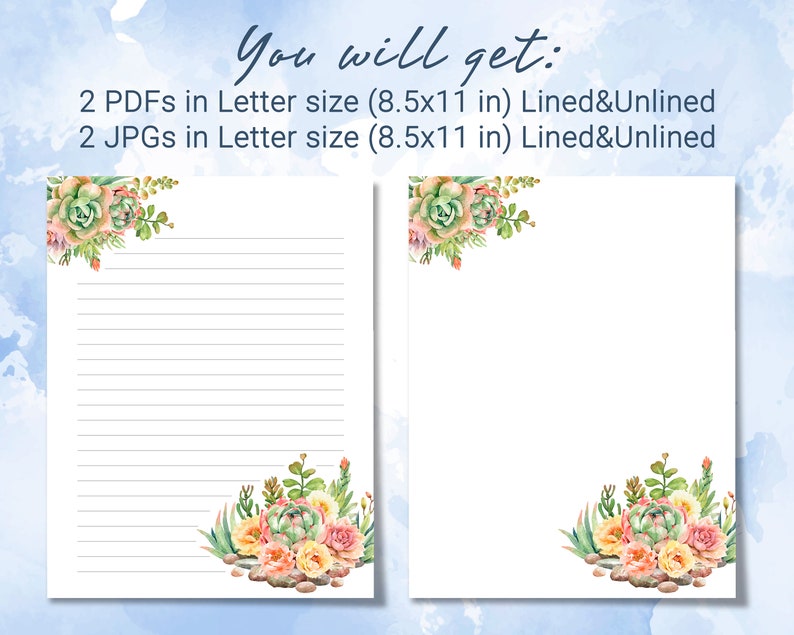 Printable Stationary Lined Paper, Printable Writing Paper, Watercolor ...