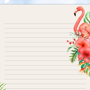 Floral Printable Stationery Lined Paper, Watercolor Flamingos Bouquet ...
