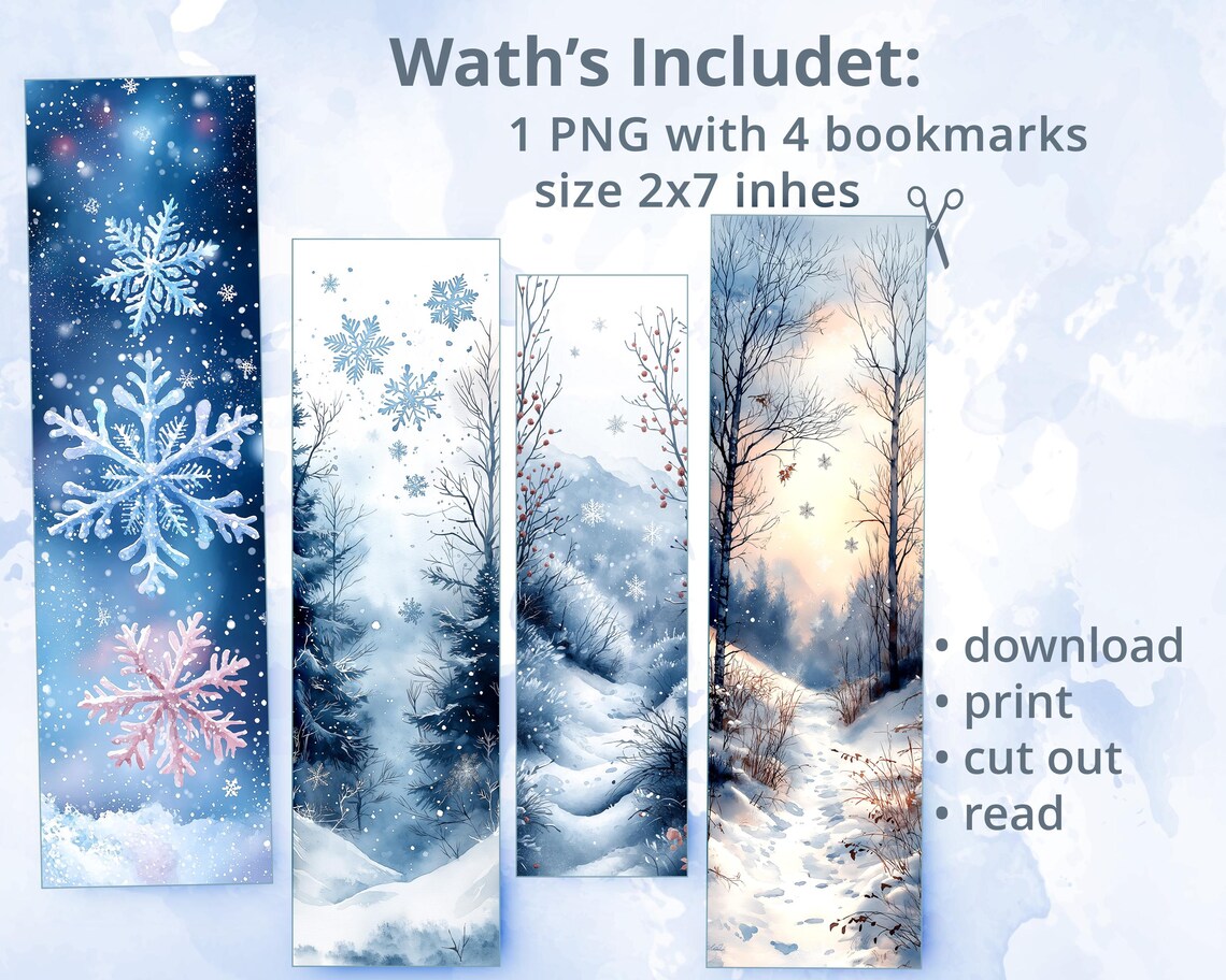 Winter Landscape Bookmarks: Elegant Botanical Set - Etsy