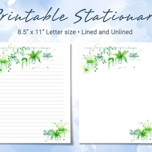 Printable Stationary, Indoor Plant Printable Writing Paper, Botanical ...