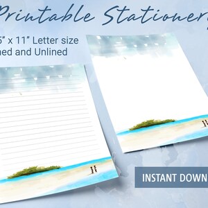 Printable Stationery Lined Paper With Sea Style Design Romantic Beach ...
