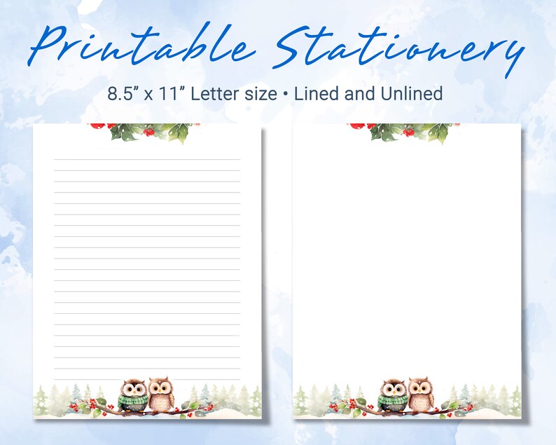 Christmas Printable Stationery, Printable Writing Paper With Cute Owls ...