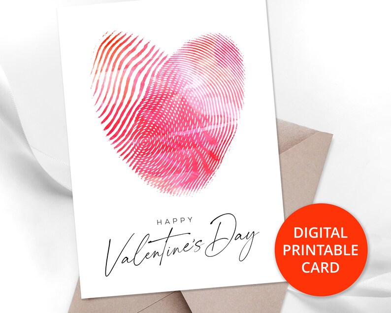 Printable Valentines Day Card, Card With Heart Shape of Fingerprints ...