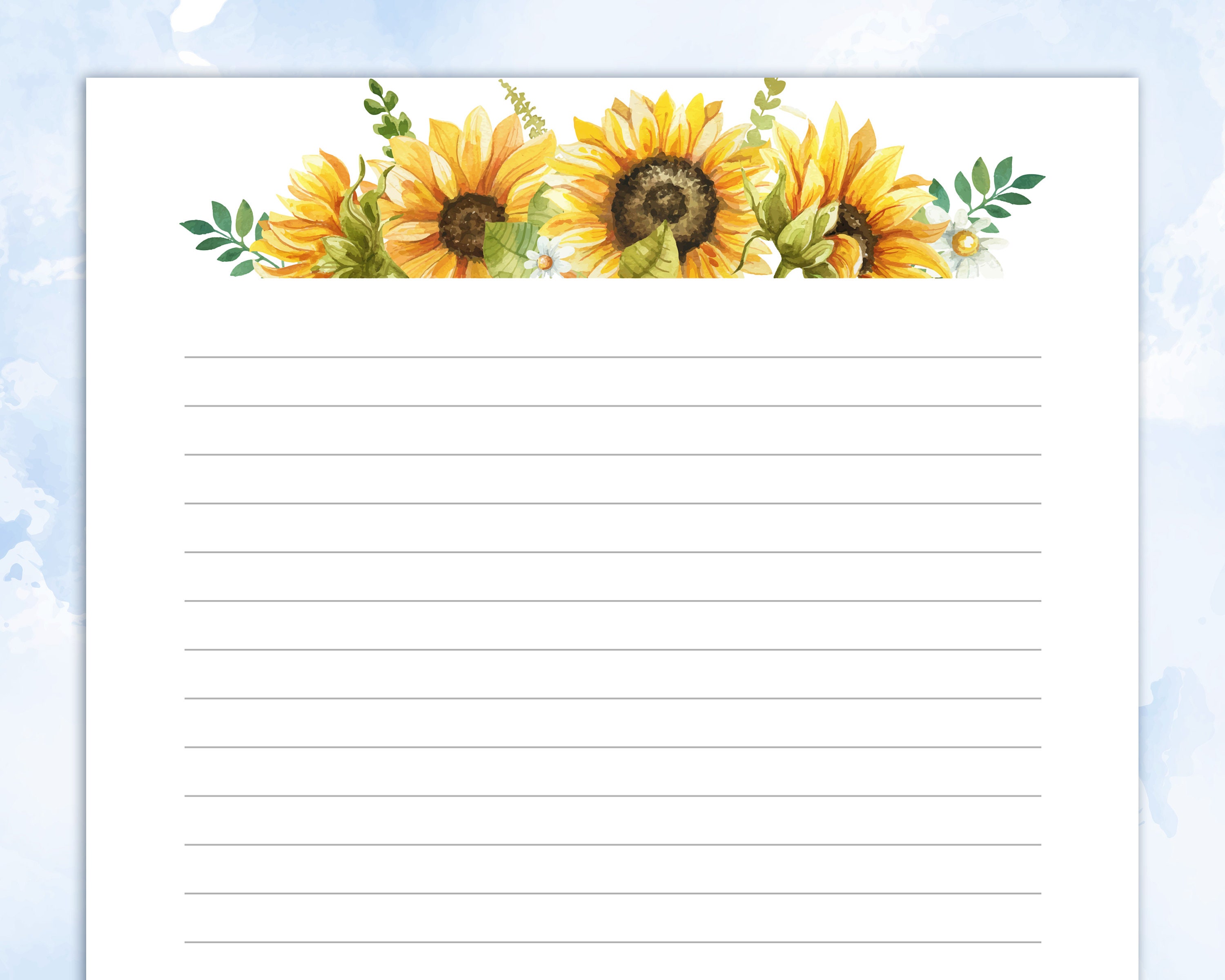 Printable Sunflower Stationery Lined Paper, Printable Writing Paper ...