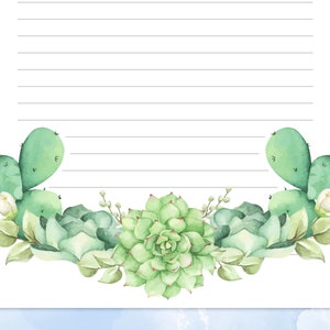 Floral Succulent Printable Stationery Lined Paper, Printable Writing ...