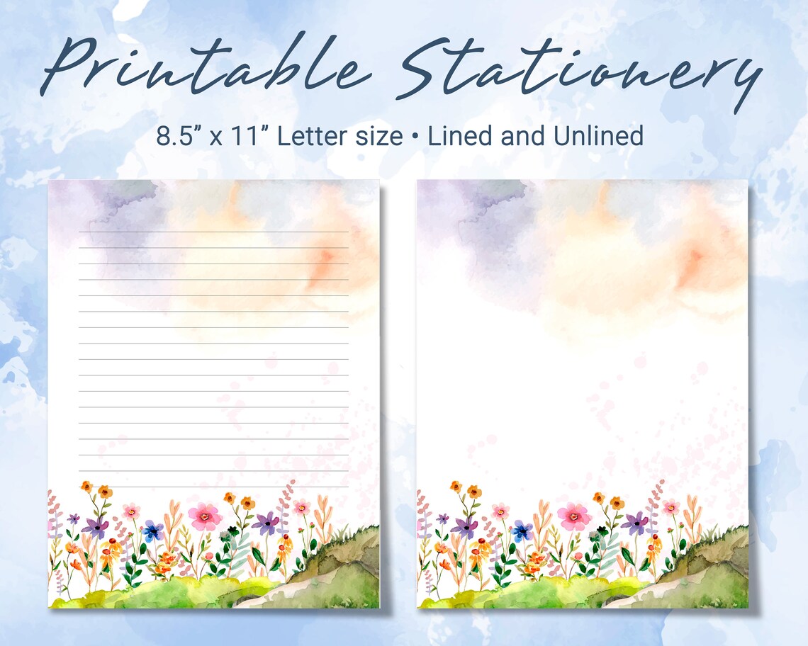 Floral Printable Stationery, Printable Writing Paper With Watercolor ...