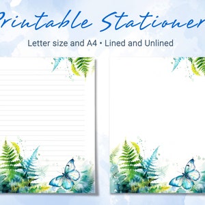 Printable Stationery Lined Paper, Letter Writing Paper With Butterfly ...
