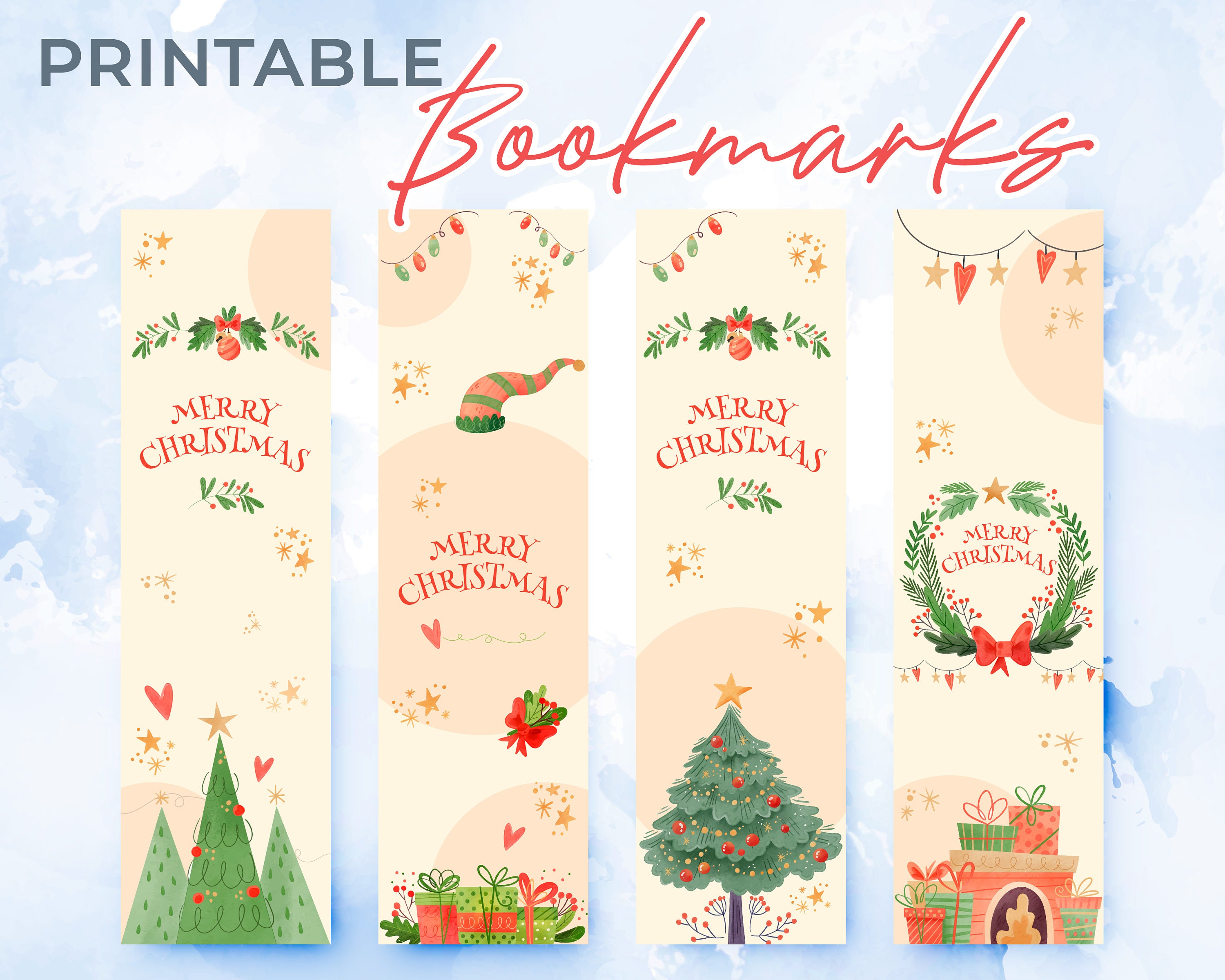 Printable Bookmarks, Merry Christmas Bookmarks, Printable Bookmarks Set ...