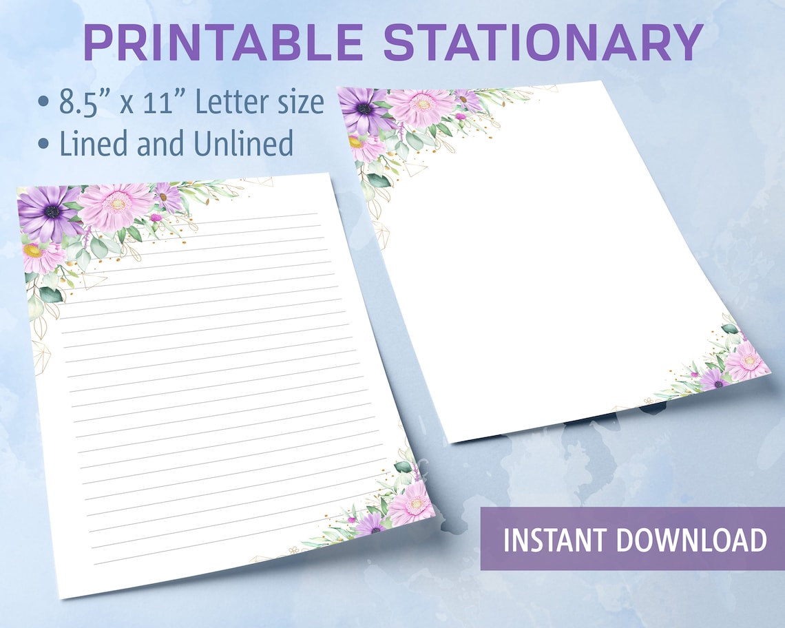 Flowers Printable Stationary, Printable Writing Paper, Botanical Letter ...