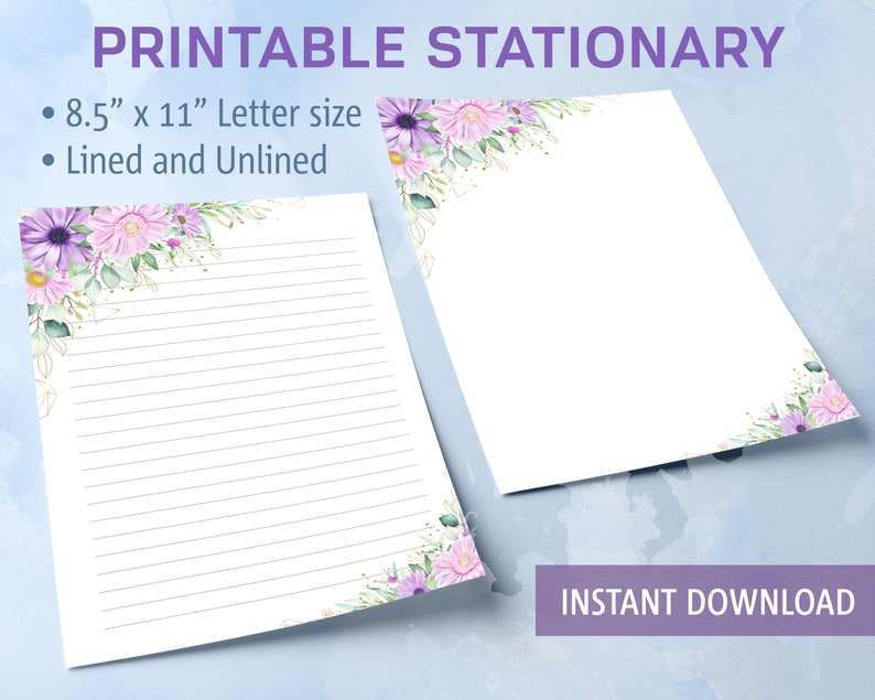 Flowers Printable Stationary, Printable Writing Paper, Botanical Letter ...