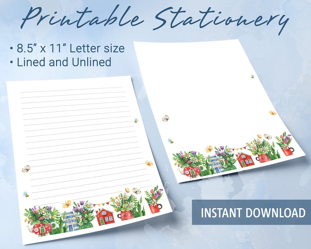 Summer Flowers Printable Stationery Lined Paper, Printable Writing ...