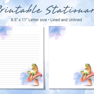 Printable Stationery Lined Paper, Watercolor Frog on Mushroom Printable ...