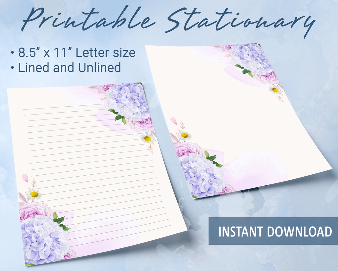 Floral Printable Stationery Lined Paper, Printable Writing Paper ...