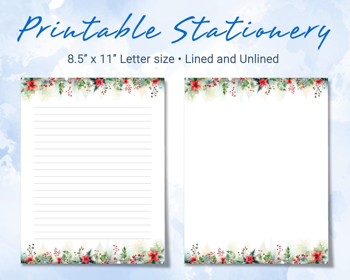 Christmas Printable Stationery, Printable Writing Paper With Holly and ...