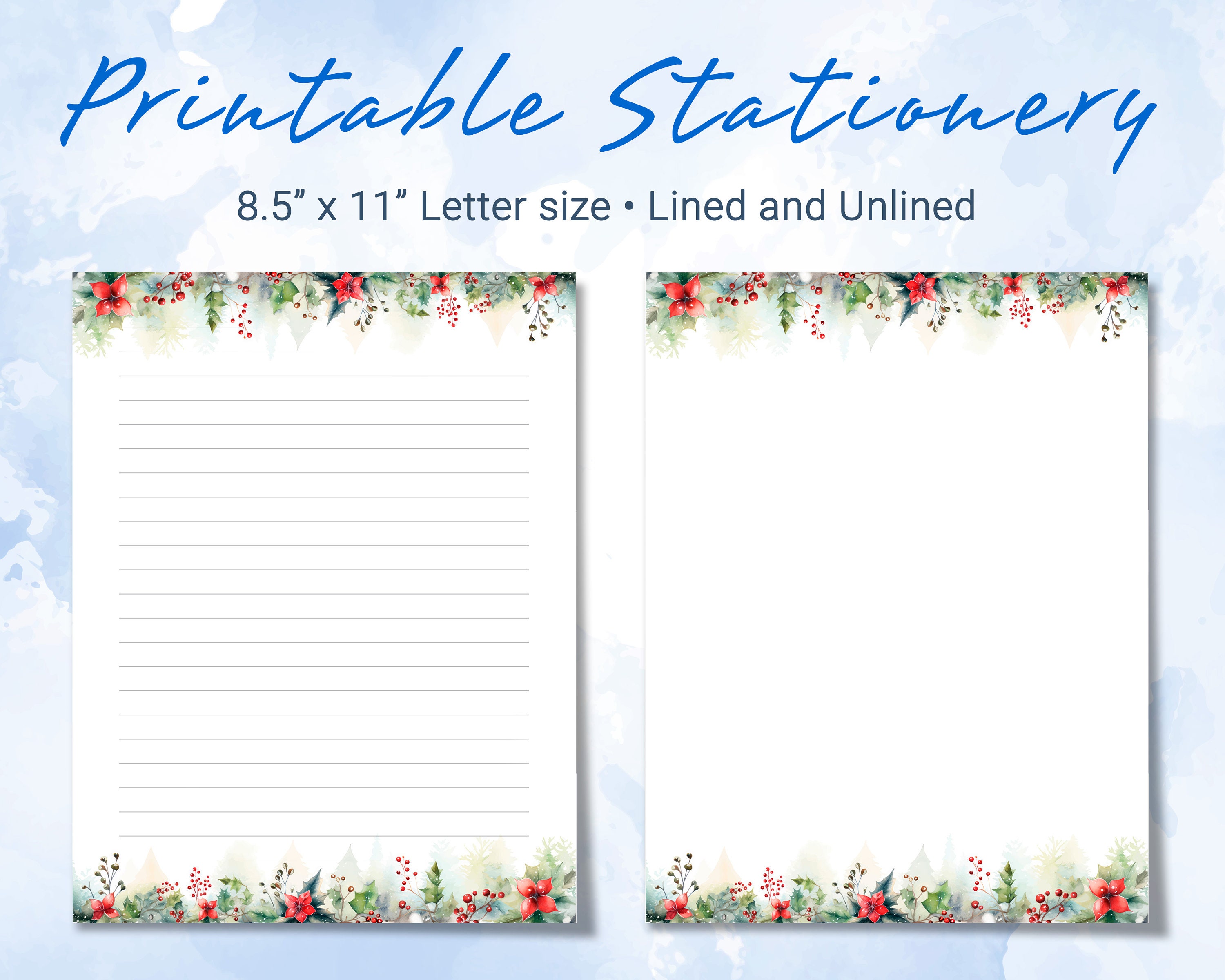 Christmas Printable Stationery, Printable Writing Paper With Holly and ...