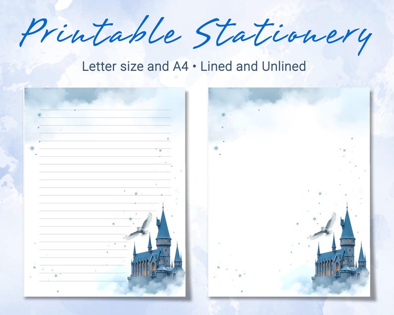 Winter Castle Printable Stationery: Lined Writing Paper With White Owl ...