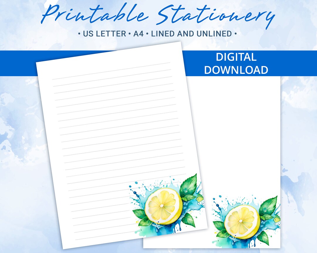 Printable Stationery Lined Paper, Letter Writing Paper With Juicy Lemon ...
