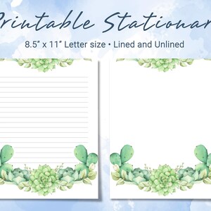 Floral Succulent Printable Stationery Lined Paper, Printable Writing ...