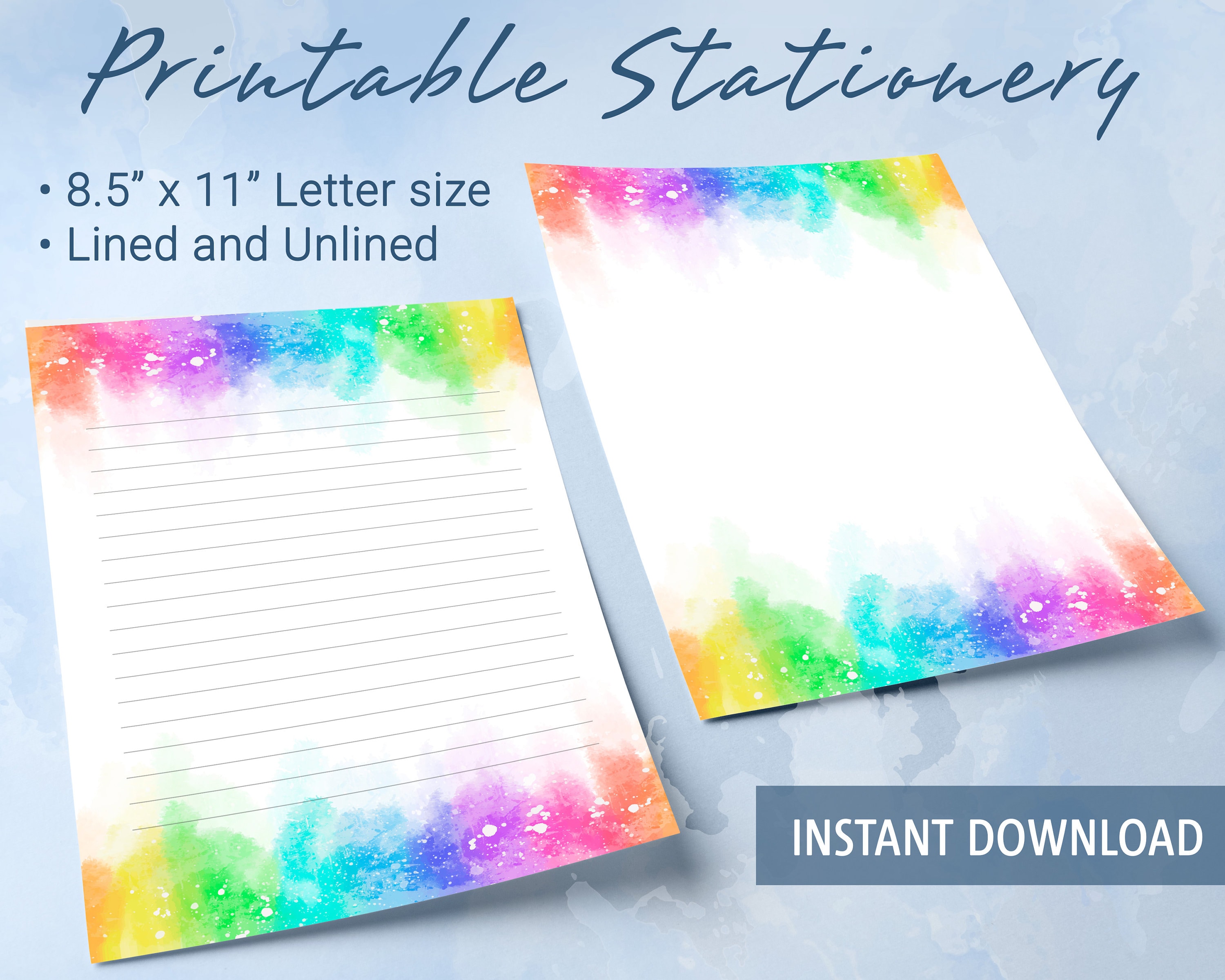 Printable Stationery Lined Paper With Watercolor Rainbow - Etsy