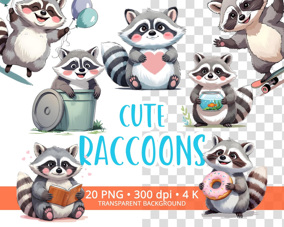 Cute Raccoon Clipart Bundle – 20 PNG Files, Animal Clip Art for ...