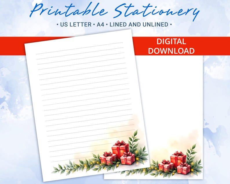 Printable Stationery Lined Paper, Letter Writing Paper With Christmas ...