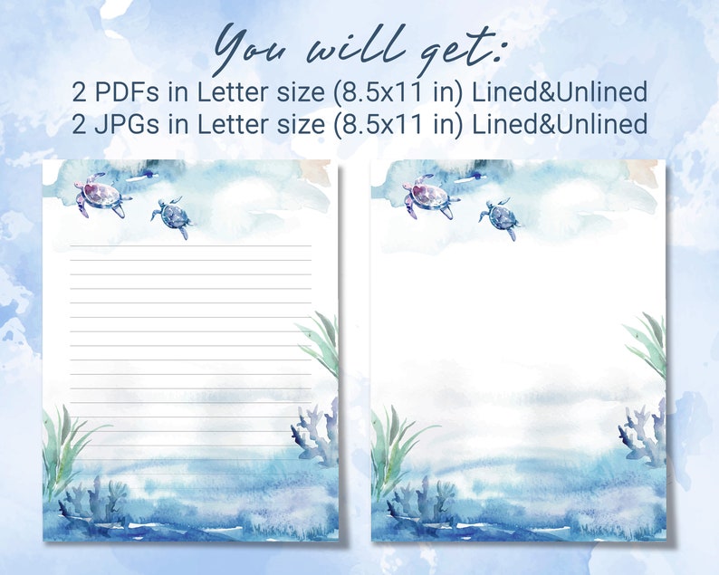 Sea Turtle Printable Stationery: Lined Writing Paper (digital Download ...