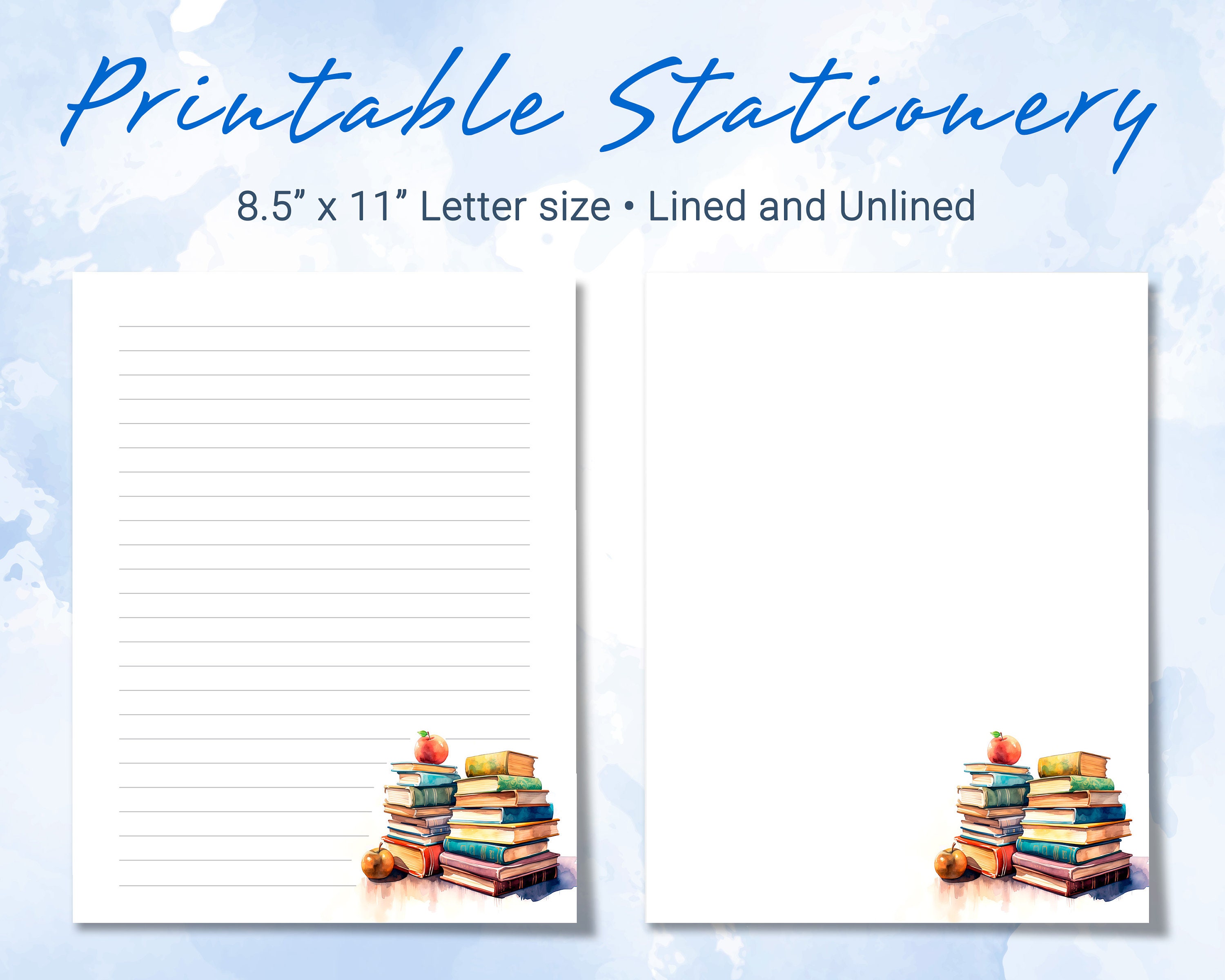 Printable Stationery Lined Paper, Printable Writing Paper With Books ...
